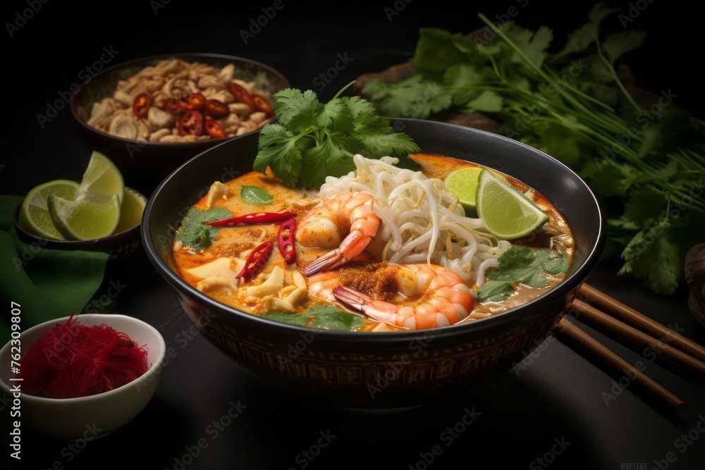 Laksa is a spicy noodle dish popular in Southeast Asia. Laksa consists ...