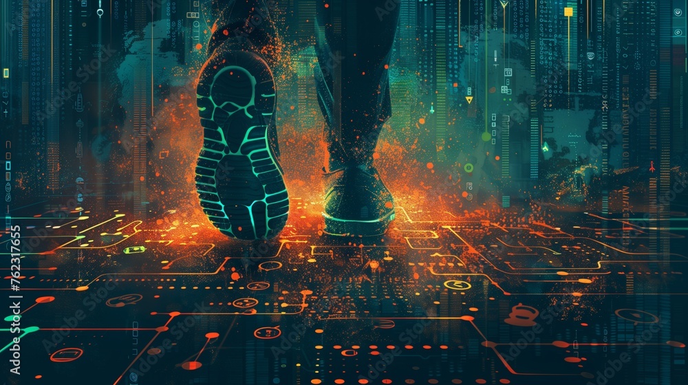 Cybersecurity digital footprints made of binary code, highlighting the importance of ...