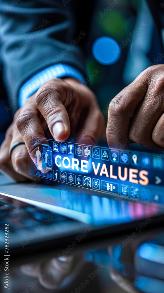 Business Executive Interfacing with a Digital Screen Highlighting Core ... Business Executive Interfacing with a Digital Screen Highlighting Core ...