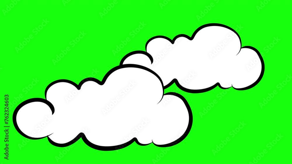 Two Moving Clouds Animated Cartoon Clouds Looped Isolated on Green ...