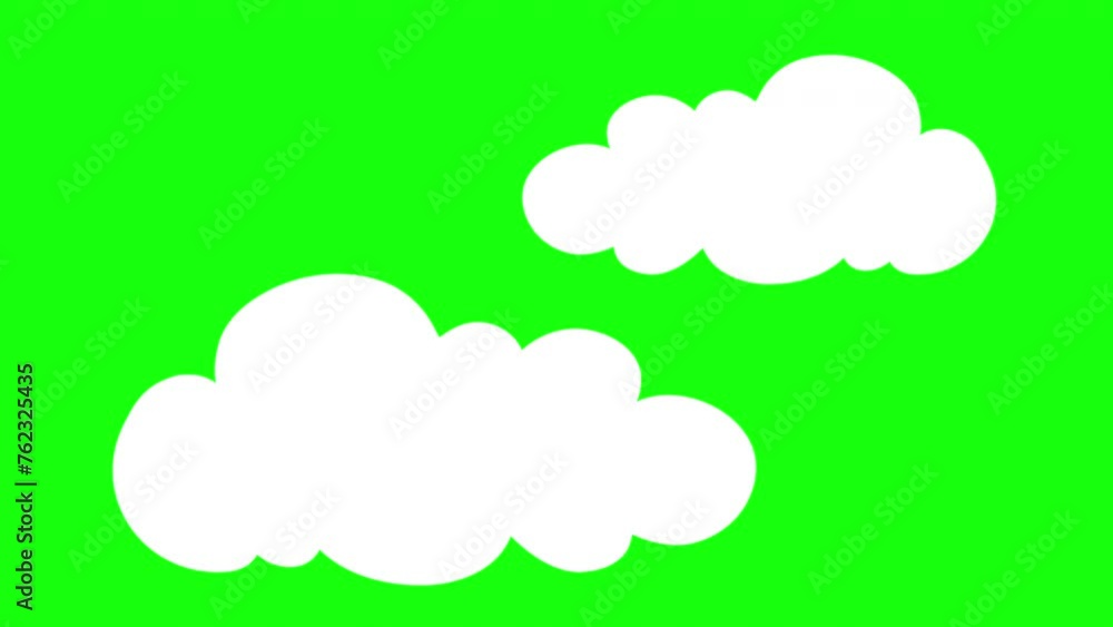 Two Moving Clouds Animated Cartoon Clouds Looped Isolated on Green ...