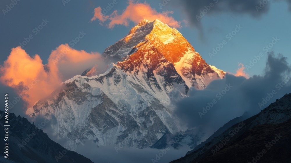 The summit of Mount Everest, covered in snow, stands as the loftiest ...