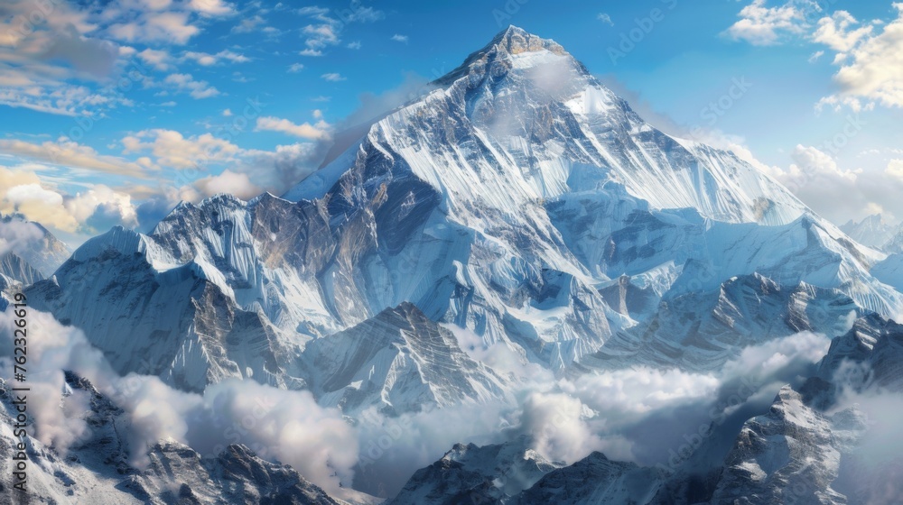 The summit of Mount Everest, covered in snow, stands as the loftiest ...