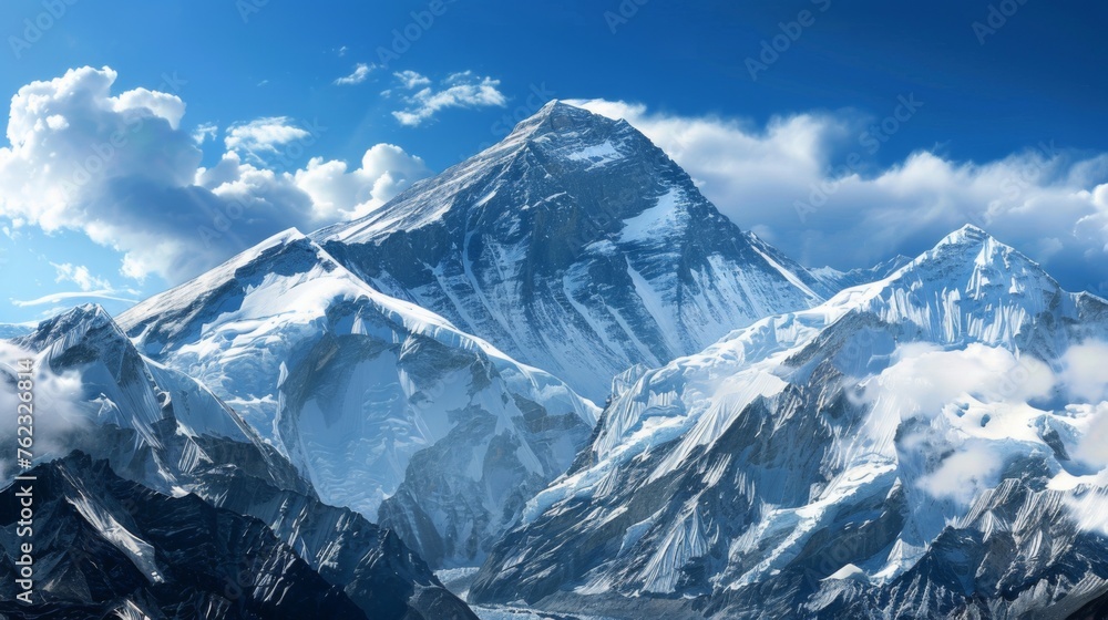 The summit of Mount Everest, covered in snow, stands as the loftiest ...