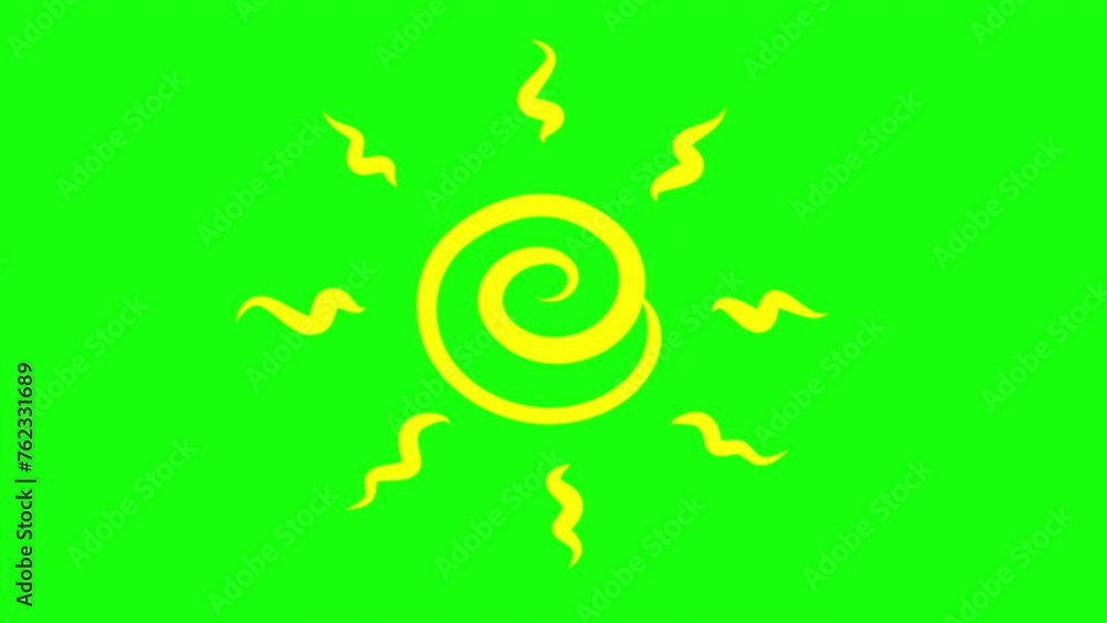 Doodle Style Animated minimal Sun Isolated on Green Screen and White ...