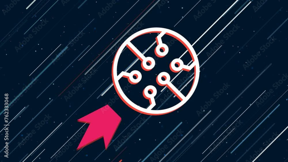 Microcircuit symbol flies through the universe on a jet propulsion. The ...
