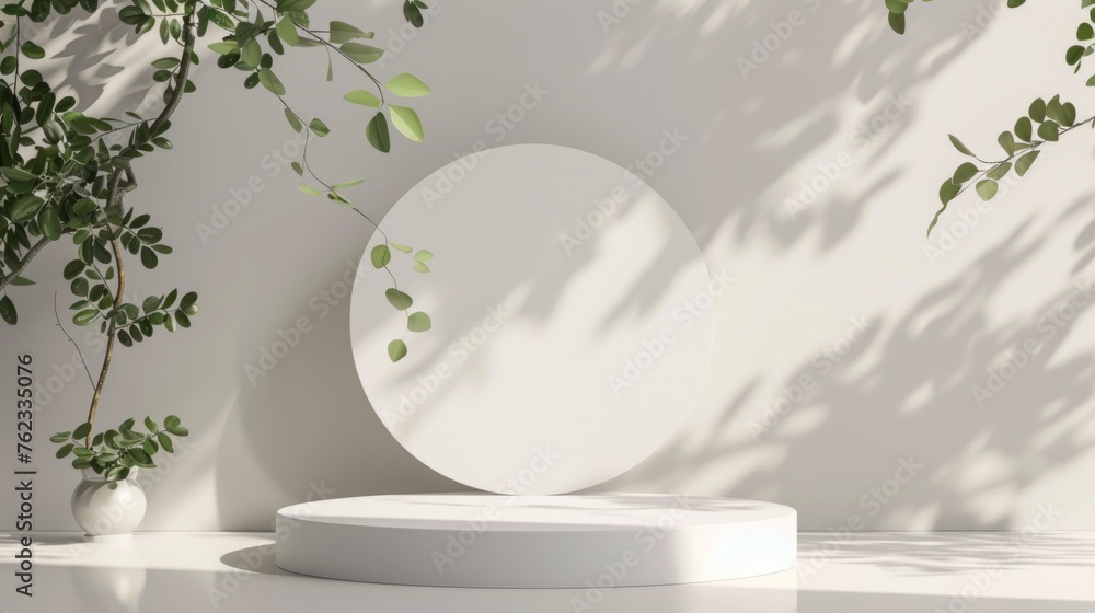 3d gray stage background product display podium scene with leaf ...