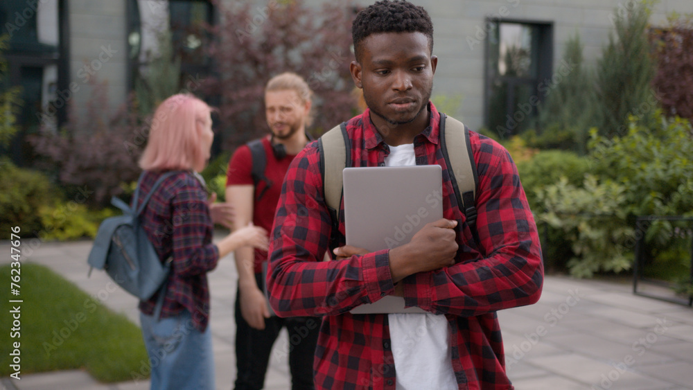 Group of angry students teenagers multiracial classmates laughing ...