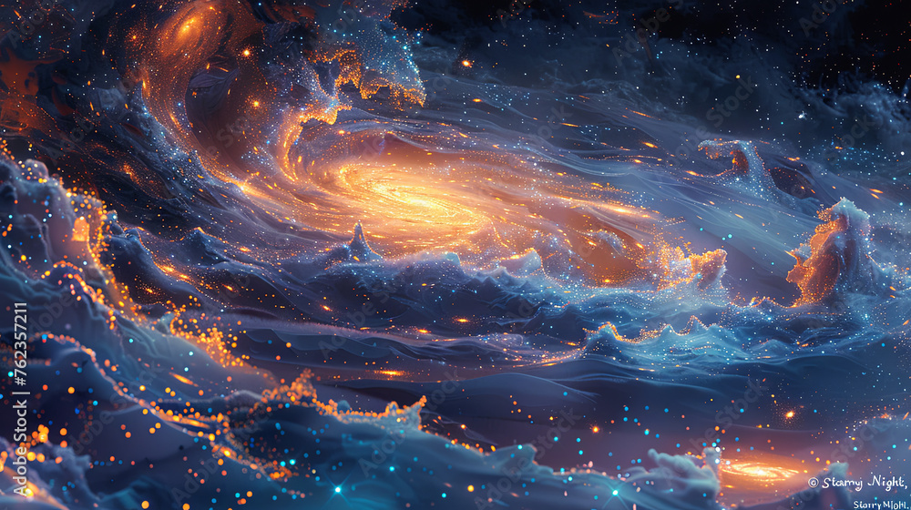 An illustration of celestial bodies dancing in the cosmos, reminiscent ...