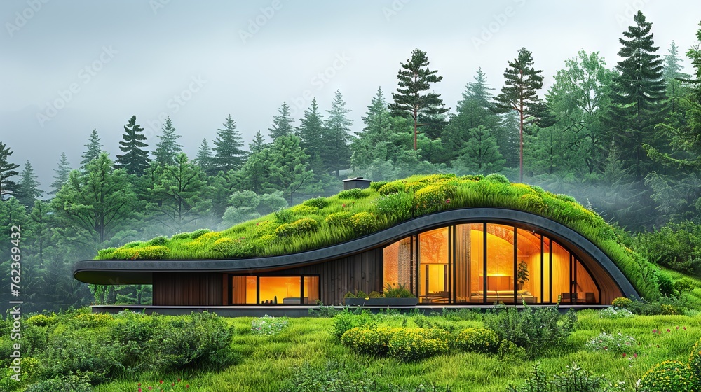 Sectional view of a drawing of an underground house with a multi-level ...