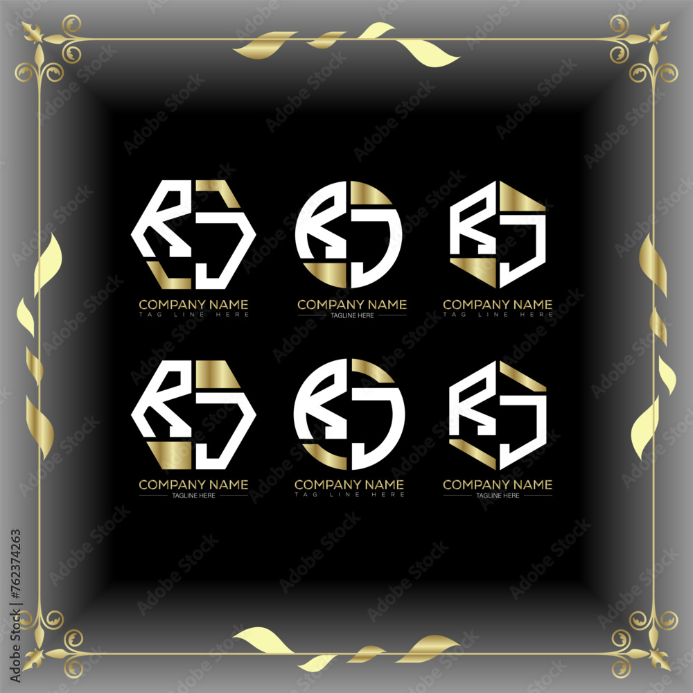 RJ letter luxury logo set design.RJ monogram polygonal and circle shape ...