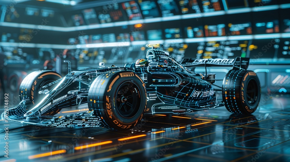 Design a Formula One car schematic brimming with futuristic details ...