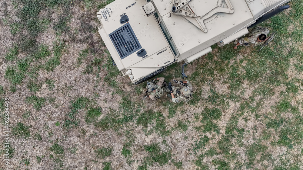 Army soldier shooting with firearm in battlefield. United States Army ...
