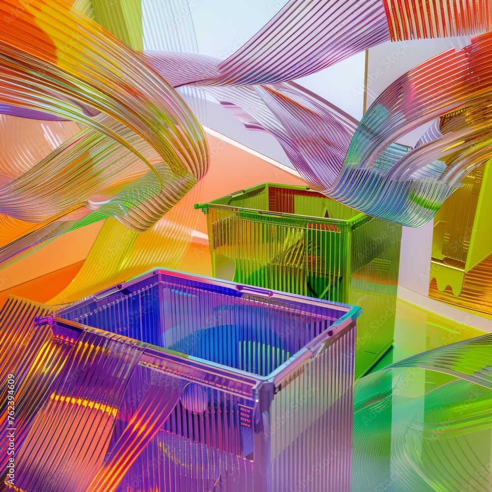 Futuristic Recycling Bins in a Surreal, Colorful Environment ...