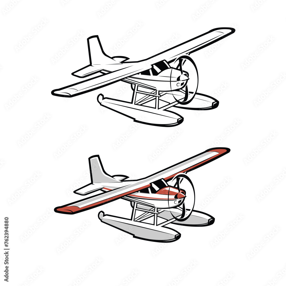Sea plane vector art illustration isolated in white background. Small ...