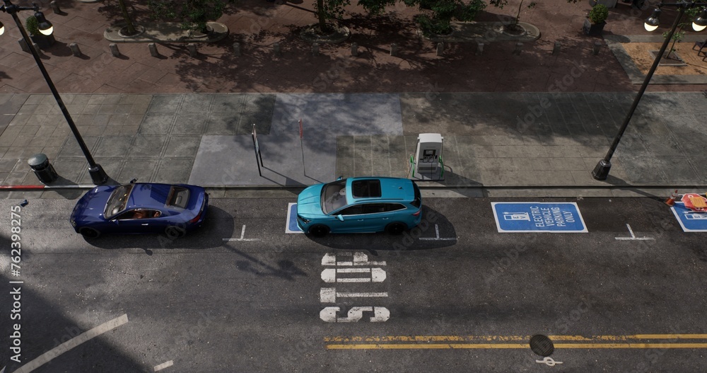 Generic electric vehicle charging at station dock point near parking ...