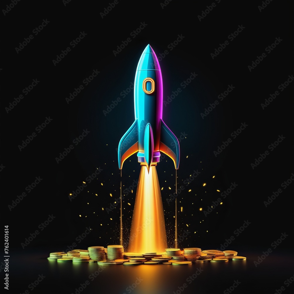 rocket with flying rocket. concept of innovation and creativity, 3d ...