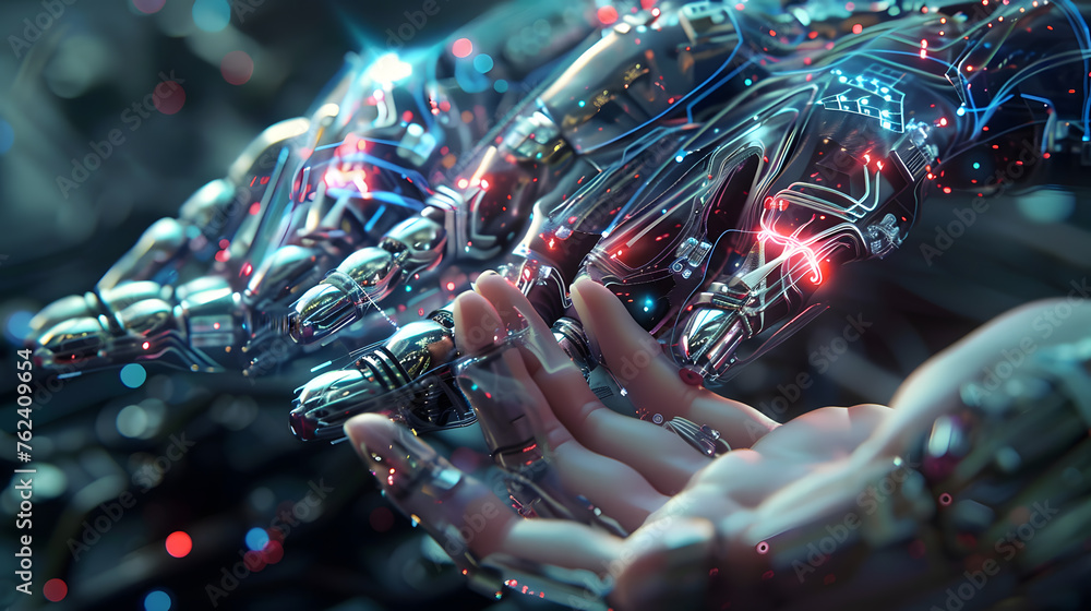 Showcase a close-up shot of human hands intertwined with intricate ...