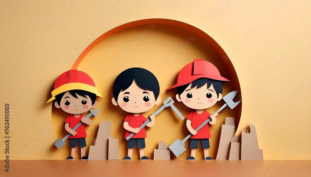 World day against child labor illustration in paper cut style with ...