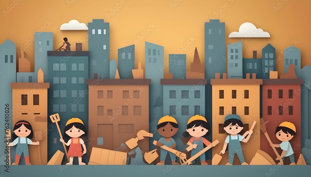 World day against child labor illustration in paper cut style with ...