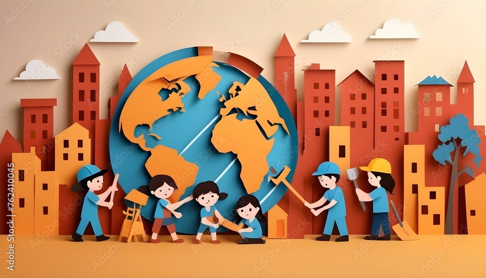 Foto de World day against child labor illustration in paper cut style ...