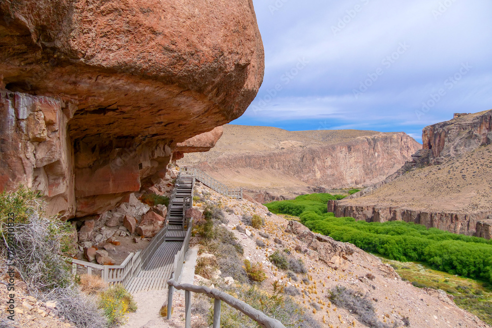 Rock ledge on Rio Pinturas where famous rock paintings of handprints ...
