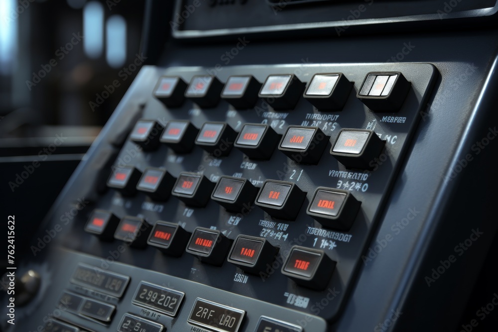 Intricate design of an industrial keypad highlighted in a busy ...