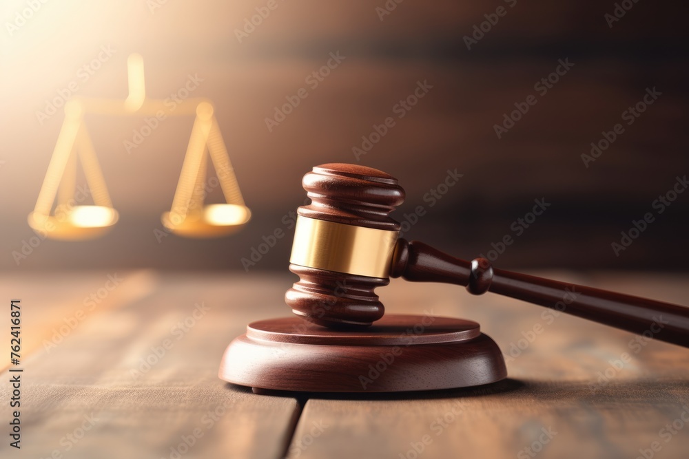 Elegant wooden judge's gavel with a blurred background featuring the ...