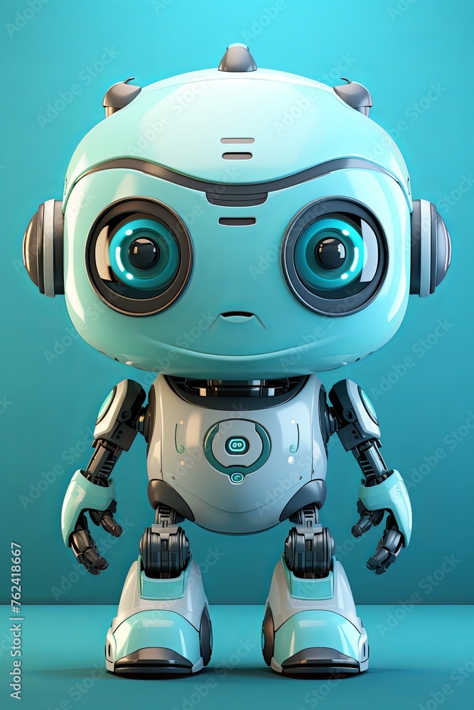 AI chatbot avatar on screen friendly face minimalist style teal ...