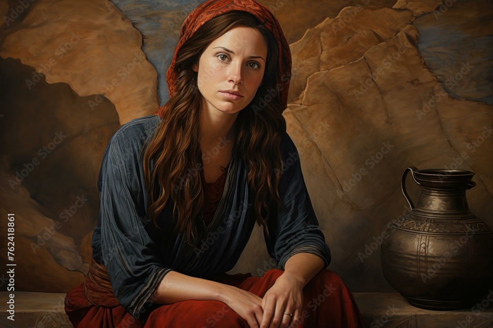 Influential Samaritan woman well portrait. Church bible. Generate Ai ...