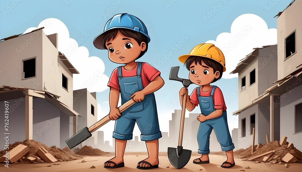 World day against child labor illustration with children holding labor ...