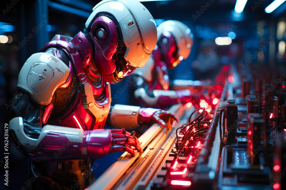 A high-tech manufacturing facility featuring robotic automation and advanced machinery ...