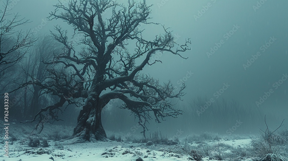 Haunted gothic tree in a dark snowy forest, creating a chilling scene8K ...