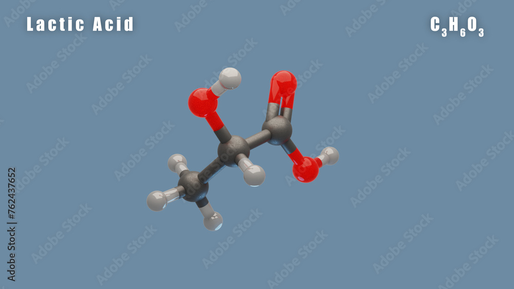 Lactic Acid of C3H6O3 3D Conformer animated render. Food additive E270 ...