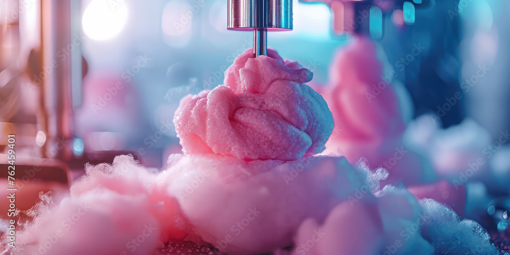 Cotton Sugar Candy Creation in Pink color. Close-up Sweet fluffy cotton ...