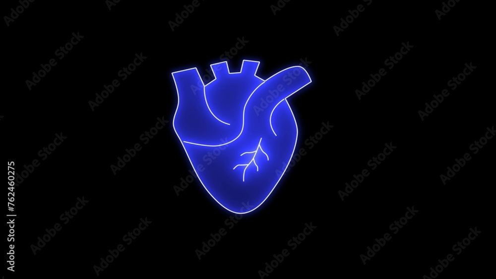 Neon 3D realistic isolated human heart. blue neon human heart on black ...