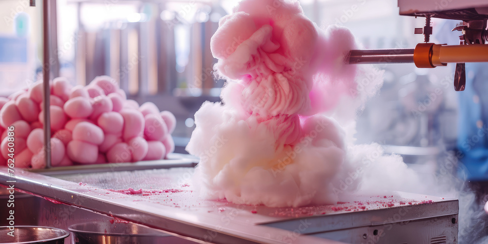 Cotton Sugar Candy Creation in Pink color. Close-up Sweet fluffy cotton ...