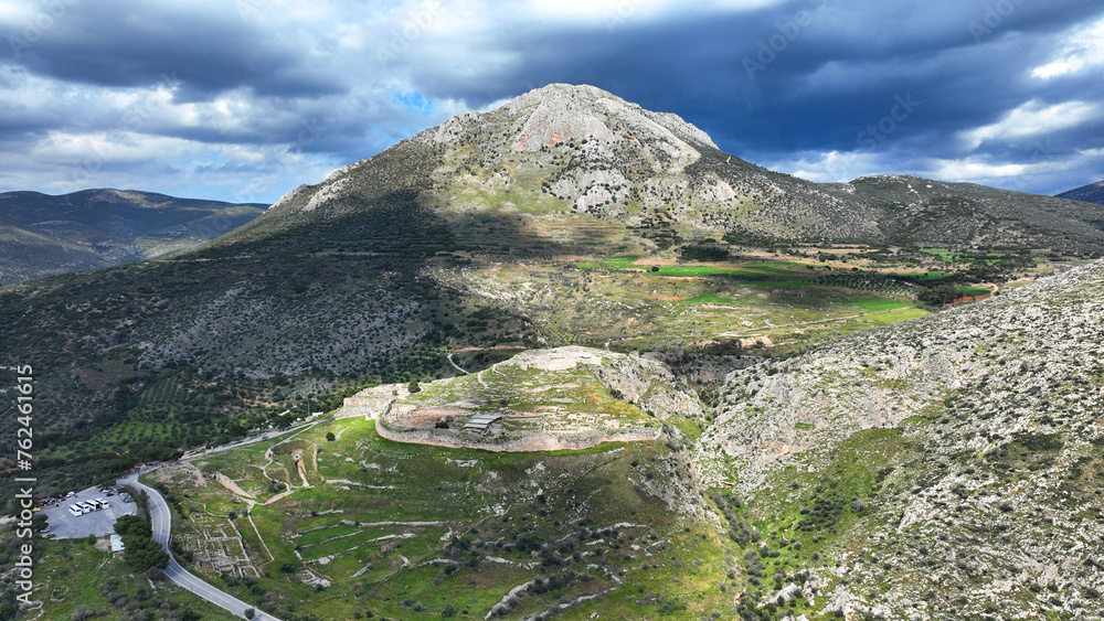 Aerial drone scenic photo of uphill iconic archaeological site of ...