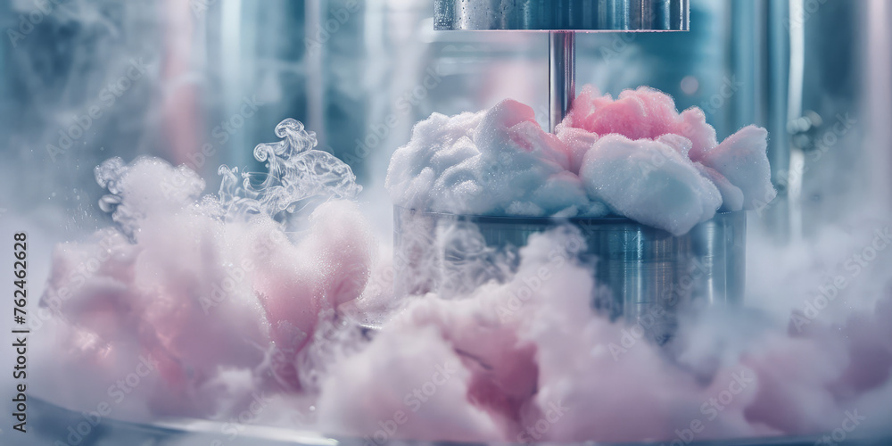 Cotton Sugar Candy Creation in Pink color. Close-up Sweet fluffy cotton ...