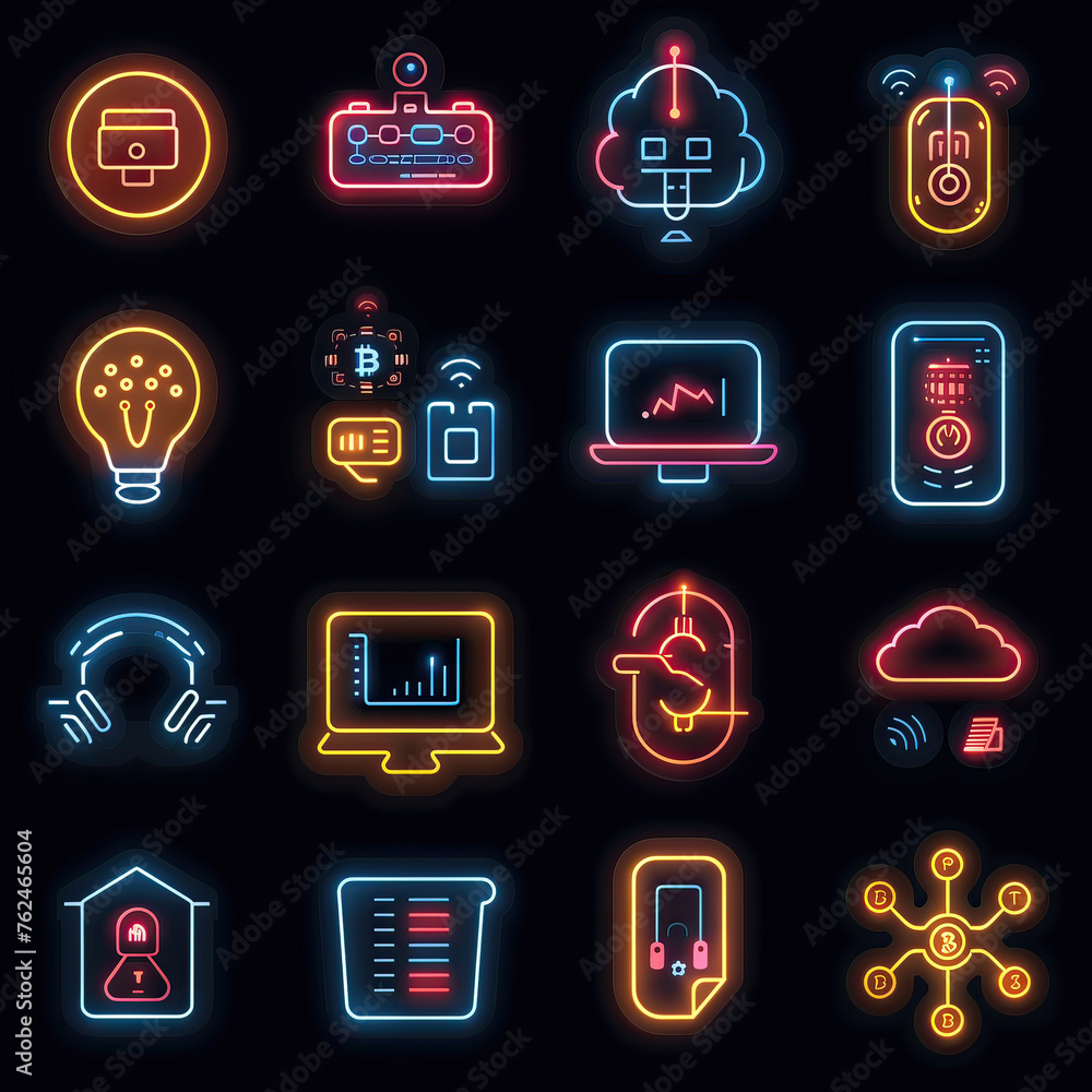 Conjunto de iconos o símbolos relacionados a las tareas tecnológicas ...