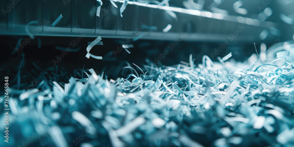 Paper Shredder in Action. A close-up view of shredded paper texture ...