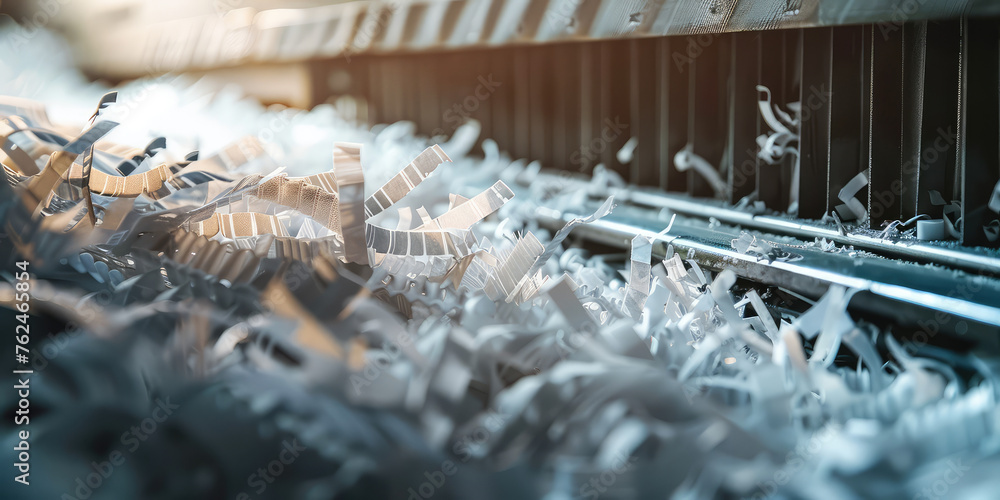 Paper Shredder in Action. A close-up view of shredded paper texture ...