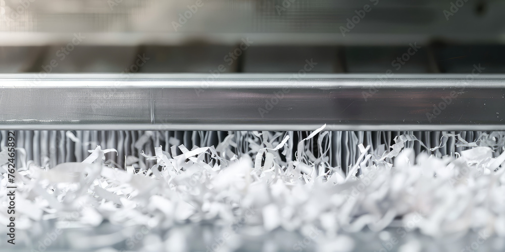 Paper Shredder in Action. A close-up view of shredded paper texture ...