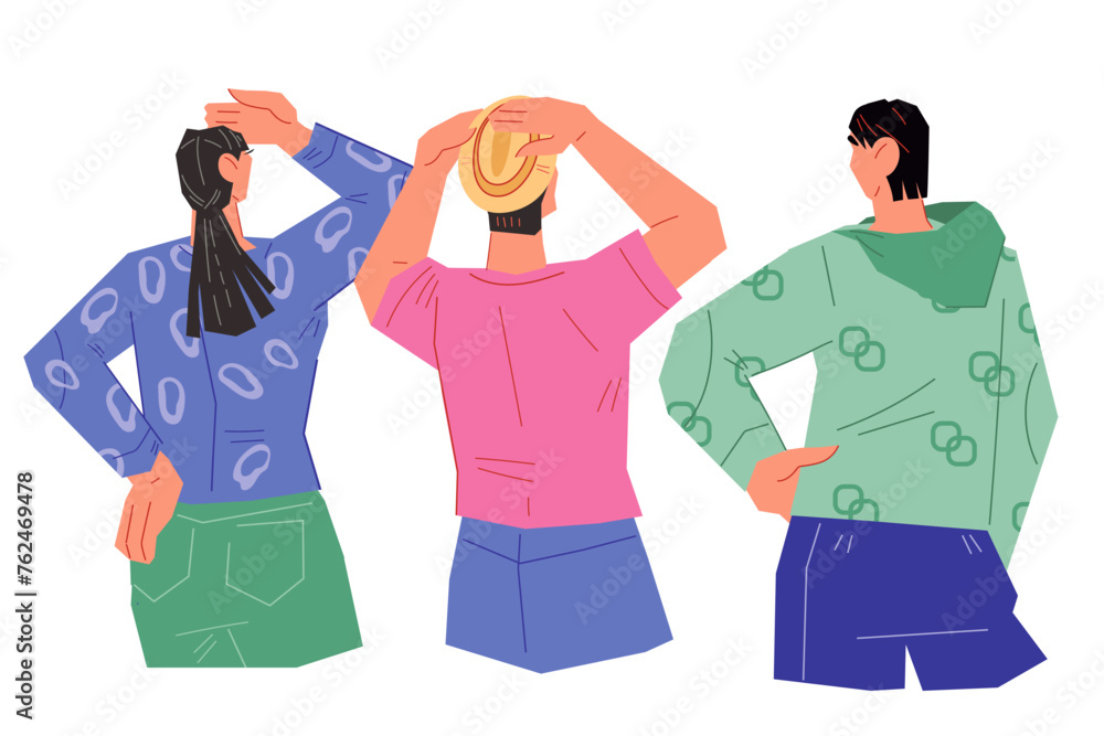 Back view images of people standing and watching, cartoon vector ...