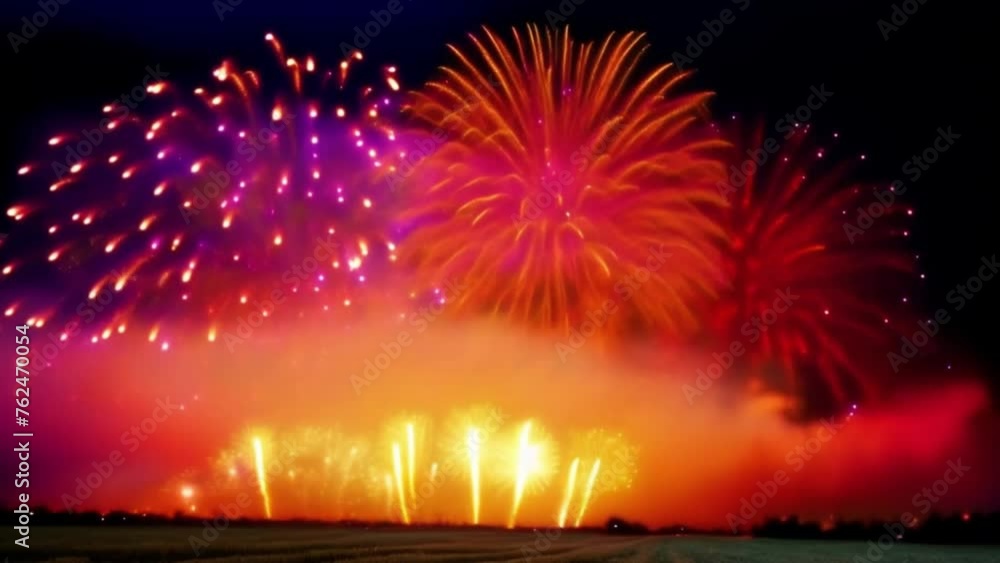 Vidéo Stock A fireworks display is lit up in the night sky. The ...