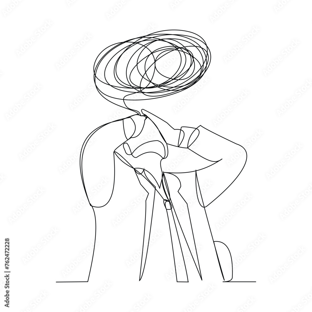 Continuous single line sketch drawing of business man in depression ...