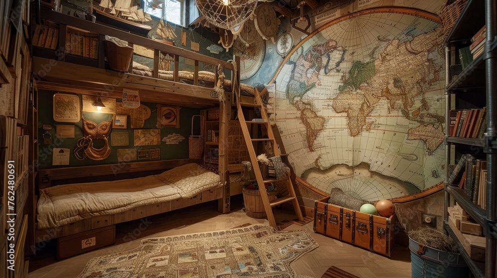 This bedroom is a young adventurer's dream, featuring built-in bunk ...