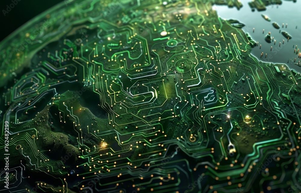 Earth's digital skin mapped with circuits, a symbol of our ...