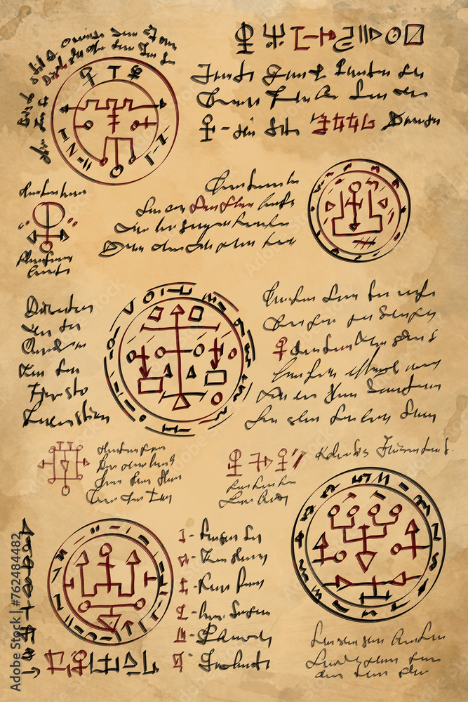 Digital Illustration hand drawn. Witchcraft old book with magic spell ...