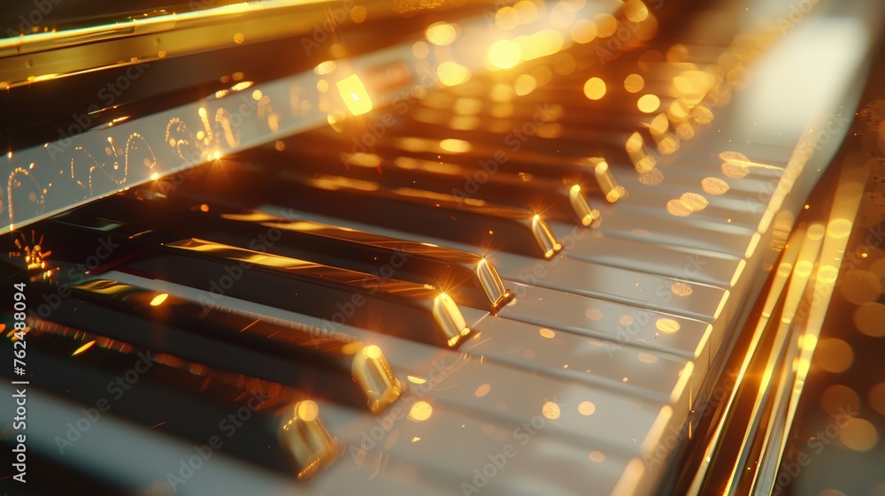 Elegant side view of piano keys under soft lighting creating a ...